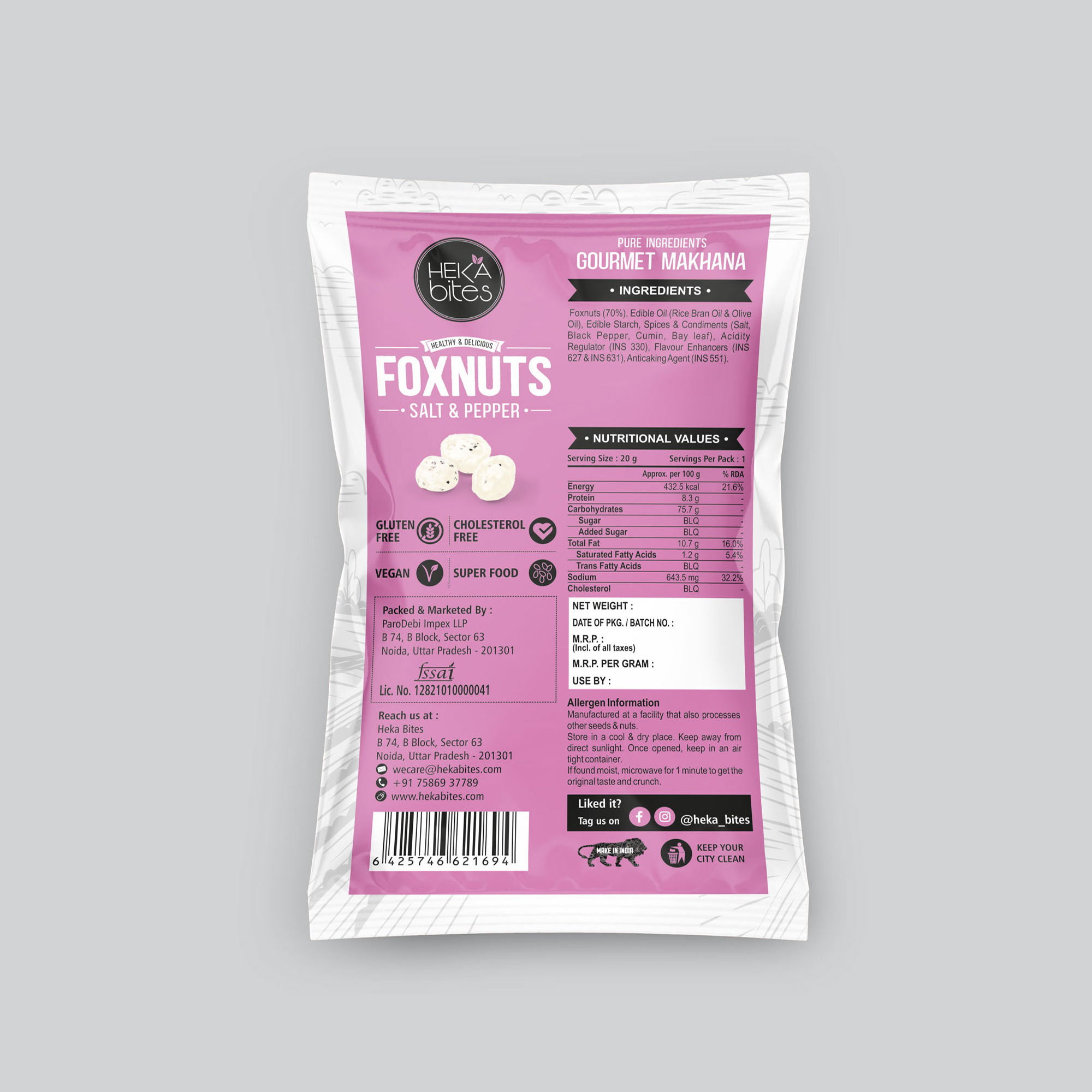 Heka Bites Roasted Makhana (Pack of 3) - Himalayan Pink Salt , Peri Pe